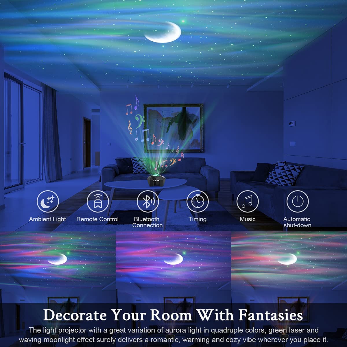 LED Galaxy Projector Star Night Light with Bluetooth Speaker Aurora Pr ...